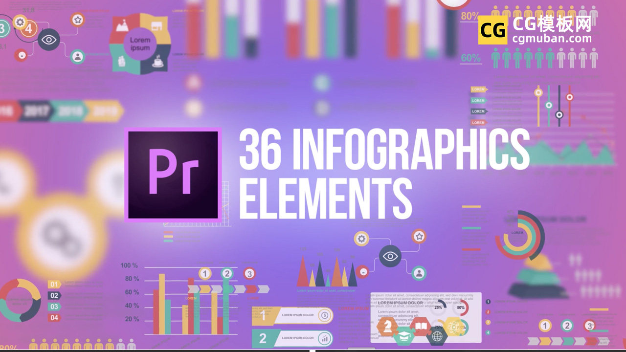 PR数据模板-Premiere数据分析统计信息图表元素-36-Infographics-Elements - CG模板网