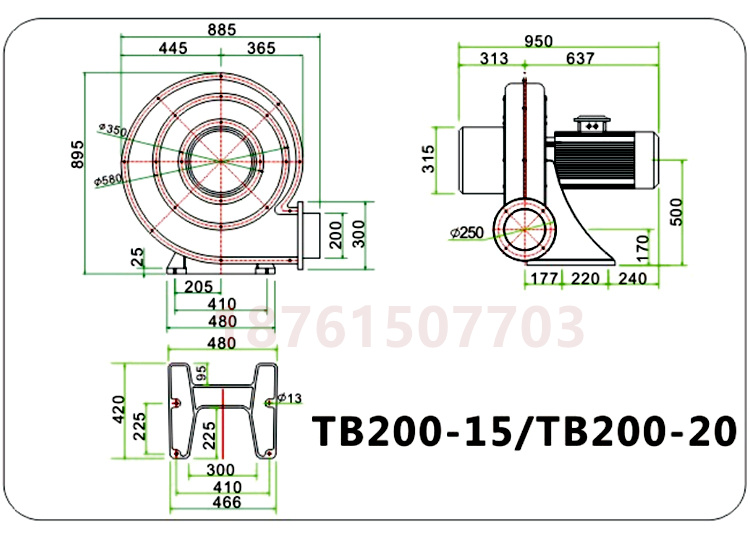 塑料颗粒烘干送风机TB150-10吹料中压鼓风机 7.5KW铝合金蜗壳风机-阿里巴巴