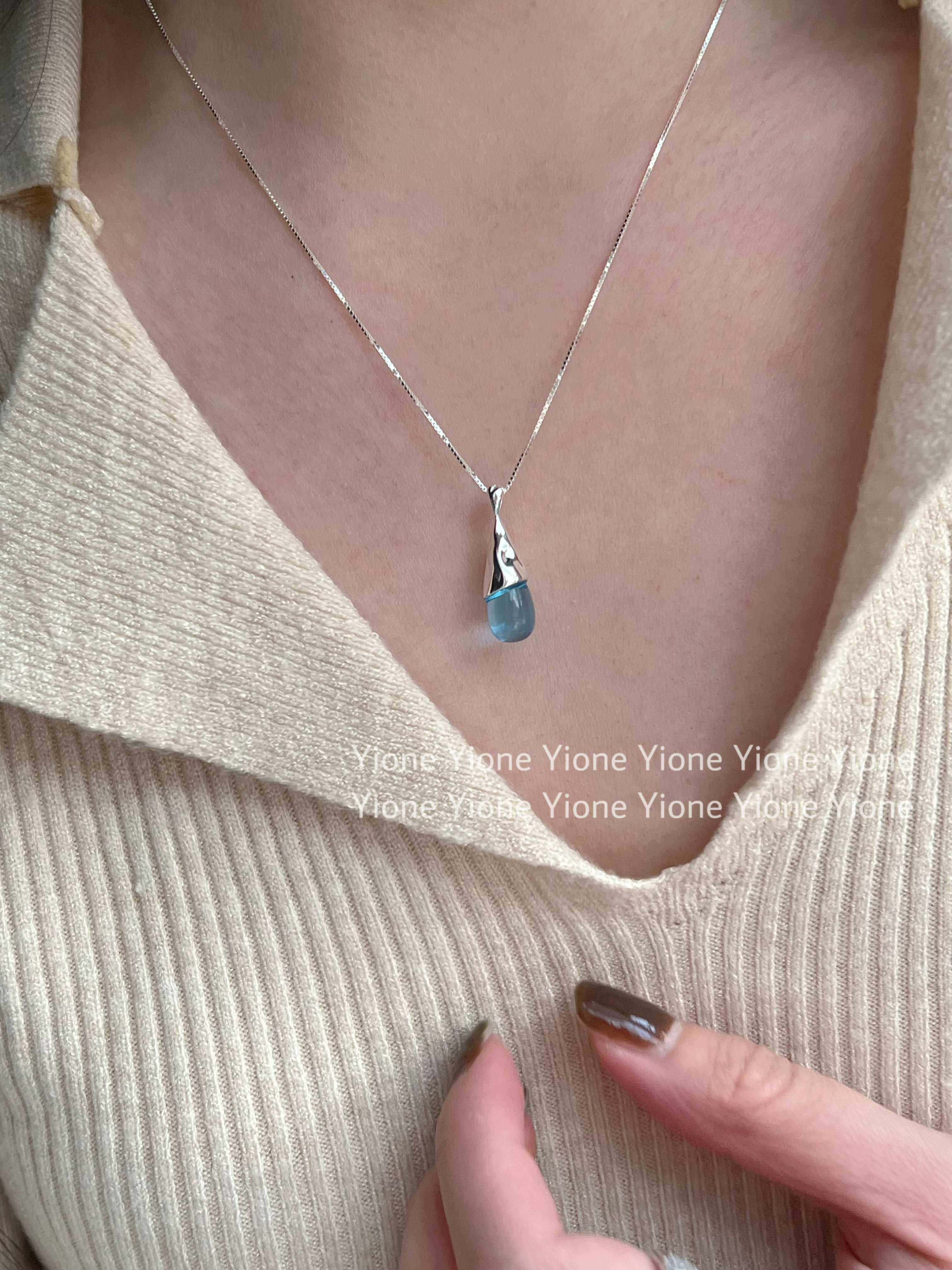壹万yione猫眼石水滴项链简约气质小众中式设计感高级感-阿里巴巴