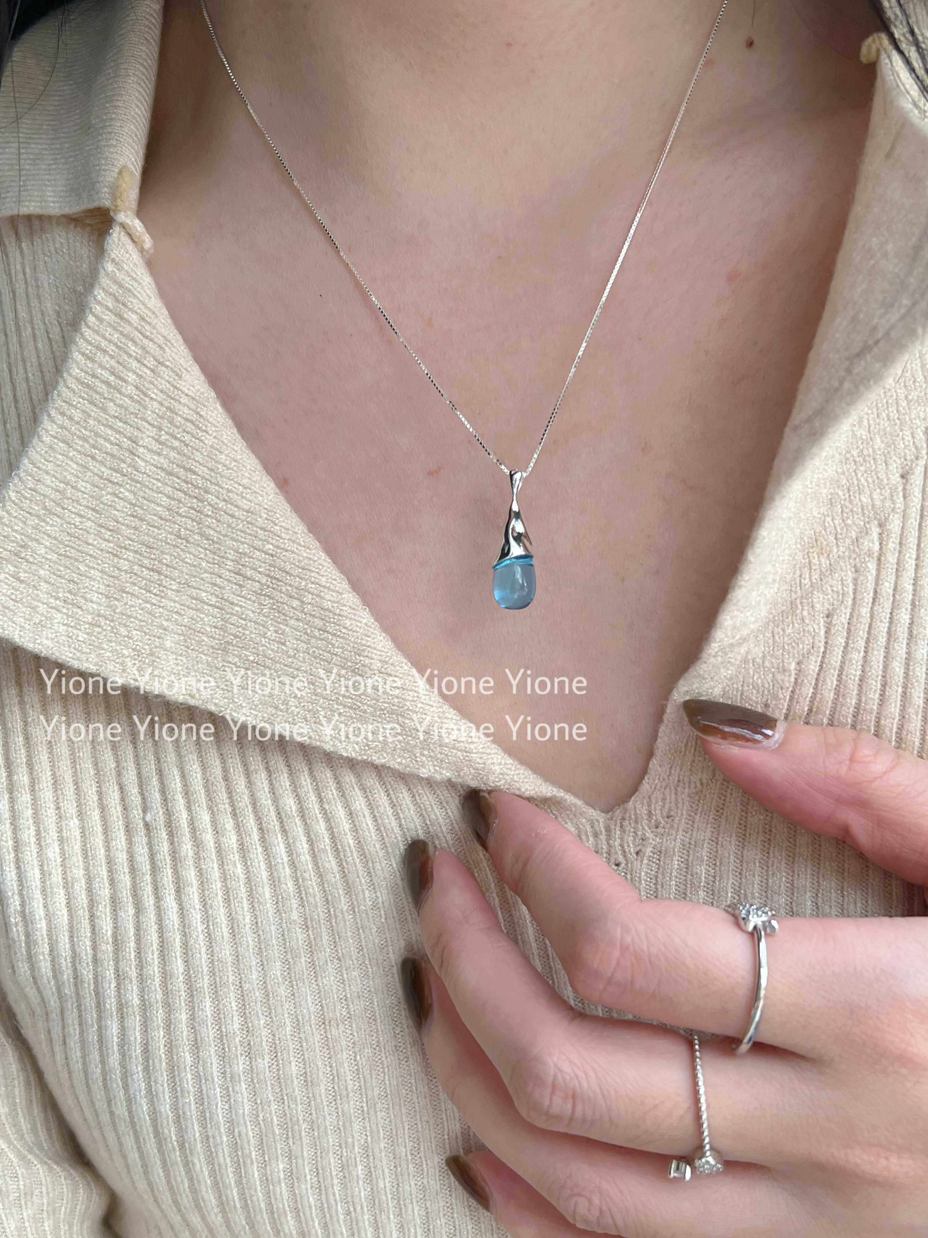壹万yione猫眼石水滴项链简约气质小众中式设计感高级感-阿里巴巴