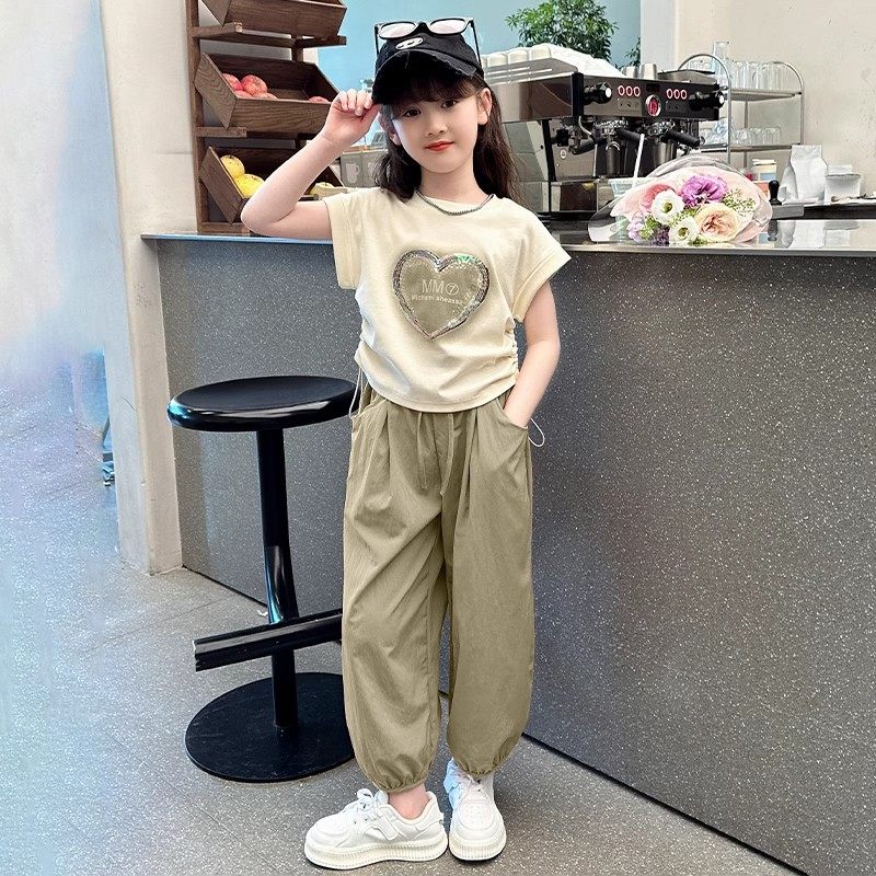 2025新款女童夏装套装｜抽绳短袖+九分裤两件套，萌娃出街回头率爆表！-套装-淘宝好物网