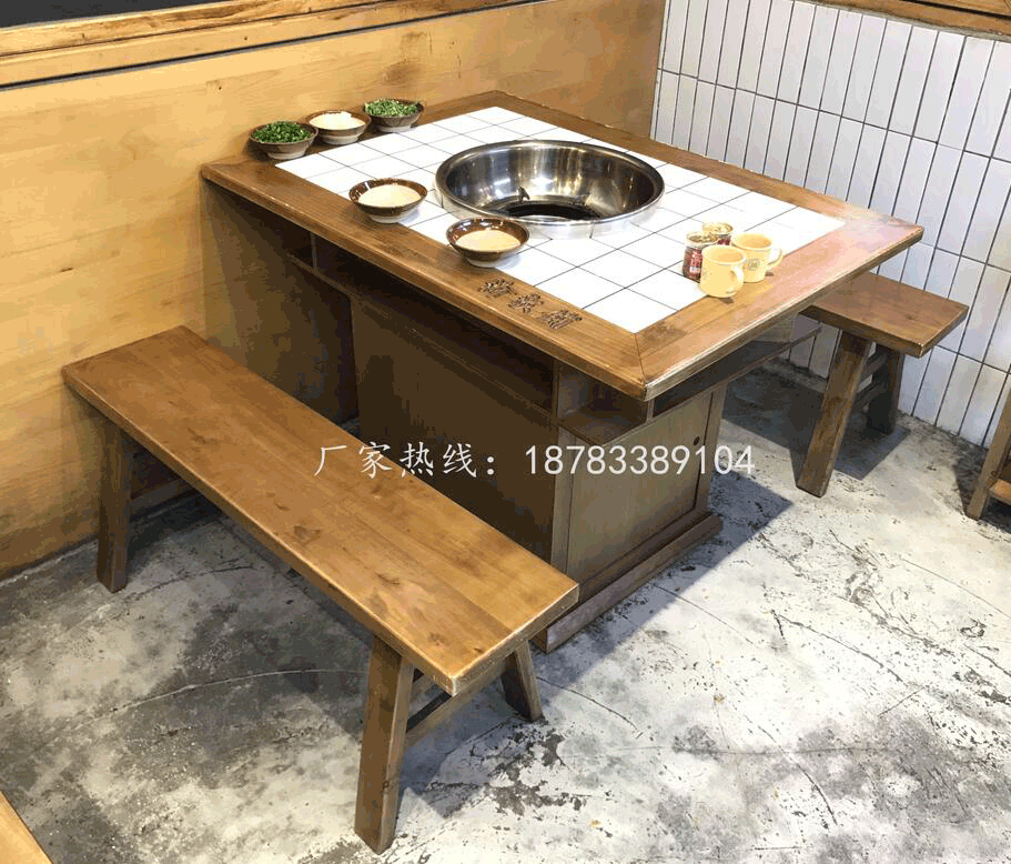 Solid wood vintage marble induction cooker integrated hot pot table ...