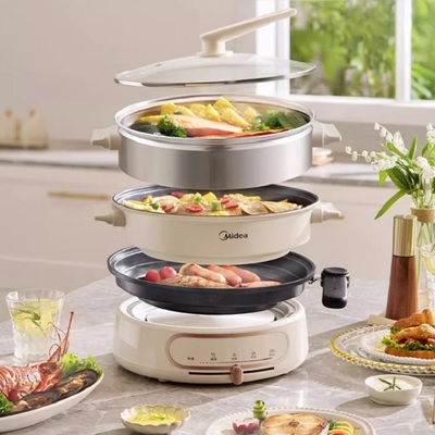 美的电热火锅分体式煮锅蒸锅炒锅