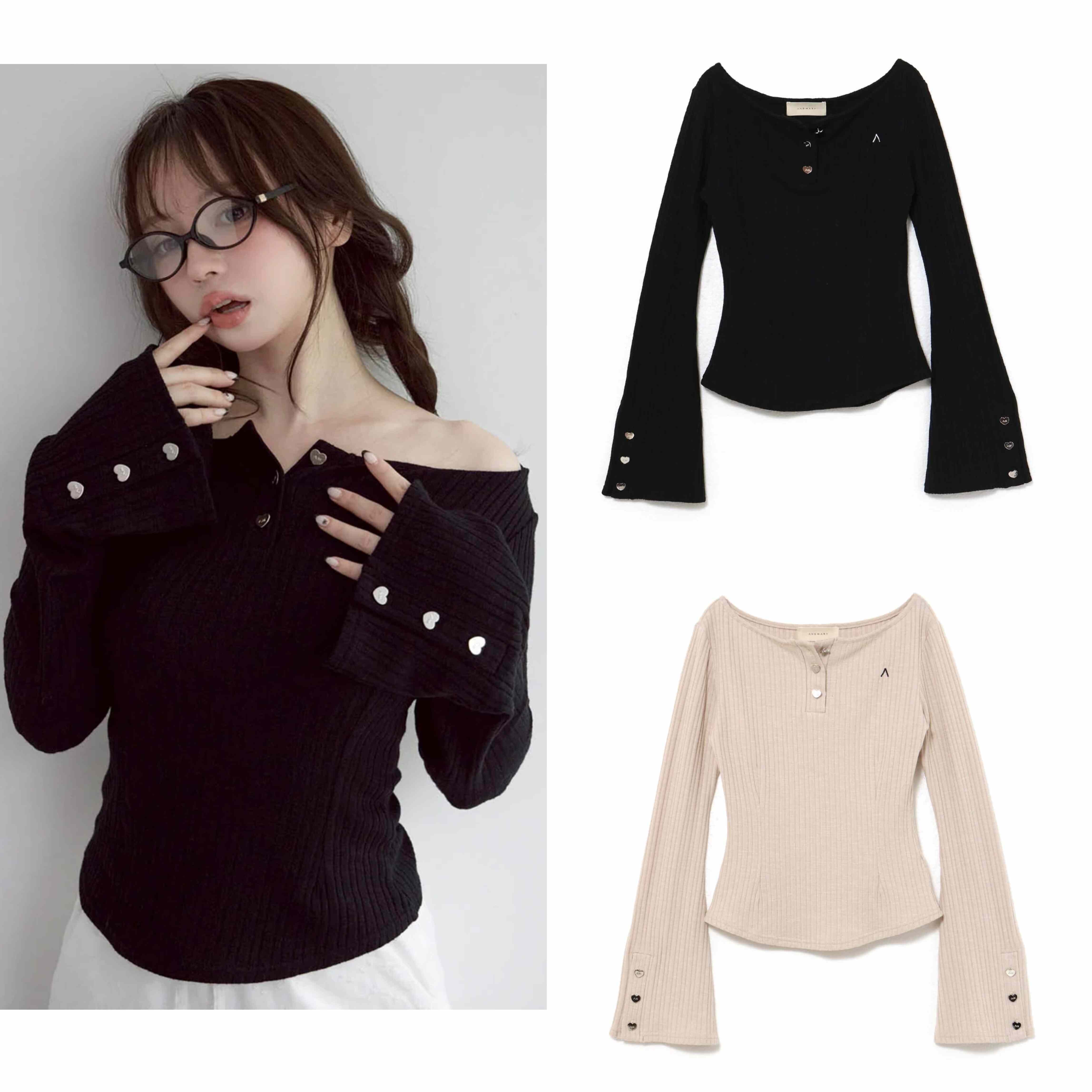 Andmary-inspired, new for august: off-the-shoulder, button-down knit ...