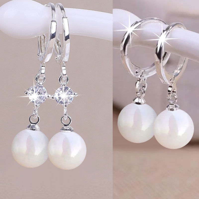 925銀貝殼珍珠耳扣女長版氣質耳環防過敏時尚耳墜網紅閨蜜耳飾-Taobao