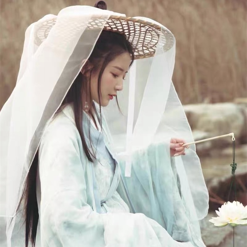 古风斗笠带纱舞蹈道具汉服女侠遮脸防晒面纱摄影道具cos古装幕离-阿里巴巴