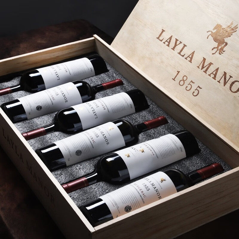 蕾拉【法国LAYLA MANOR】进口AOP级14度干红葡萄酒木箱礼盒 6支装