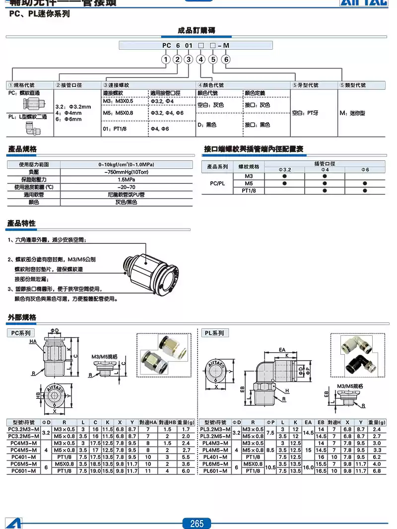 AirTAC亚德客快速接头螺纹弯头 PL10-02 PL1002 PL1002D PL1002-S