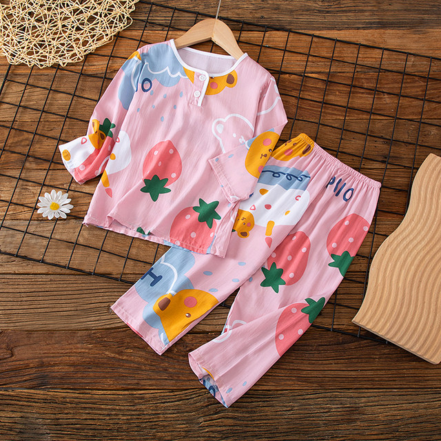 Children's home clothes set for girls cotton silk pajamas summer thin ...