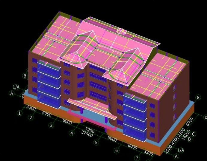 广联达2号办公楼GTJ成品模型revit模型BIM模型含CAD图纸各省规则