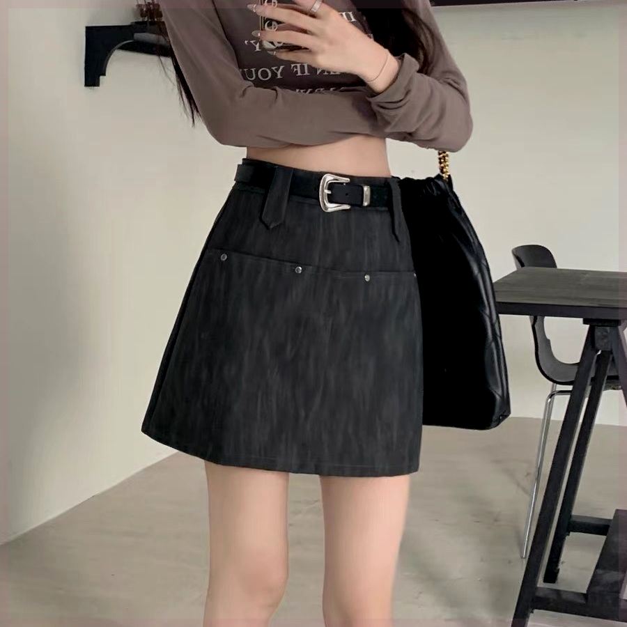 美式辣妹风半身裙子秋季2023新款女设计感a字高腰pu皮包臀短裙子-Taobao