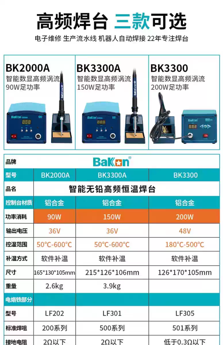 白光Bakon高頻焊臺BK2000A/3300A/3300D/3300S/2300智能溫控300W