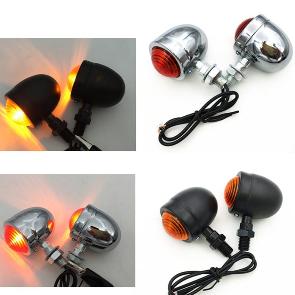 1 Pair Universal Motorcycle AMBER & Black Mini Bullet LED Tu