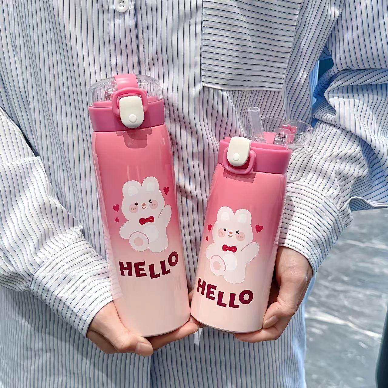 CHIOBBE可爱弹盖保温杯304L不锈钢便携透明吸管大耳狗水杯-Taobao