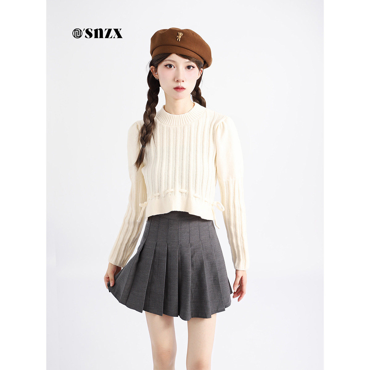 SNZX设计感抽绳短款针织毛衣女秋冬高级感超美打底衫独特别致上衣-Taobao