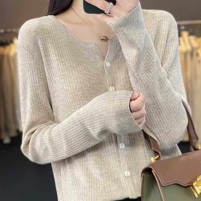 Worsted Wool Cardigan Women's Half-open V-neck Thin Loose Lo