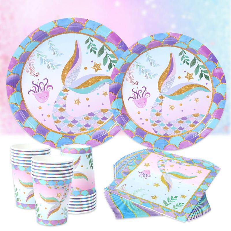 Mermaid Theme Party Tableware Mermaid Birthday Party Decor-Taobao