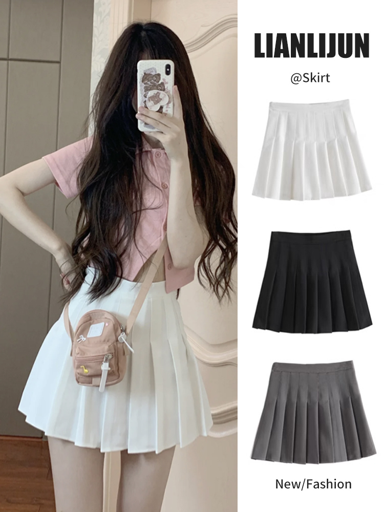 愛依服白色半身裙女夏季百褶裙2024新款高腰顯瘦小個子a字jk短裙-Taobao