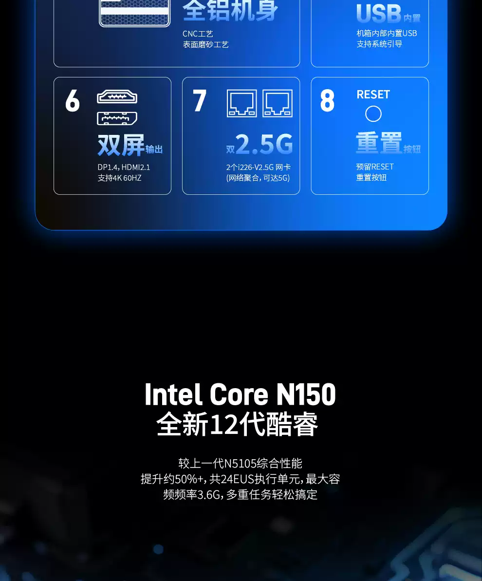 Intel N100迷你NAS主机 多网口全闪固态NAS 2.5G网路存储伺服器 迈云达M1S迷你主机 客制化NAS迷你主机