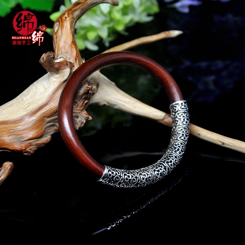 925纯银祥云款野生山南无节鸡血藤手镯开口女首饰配饰-Taobao