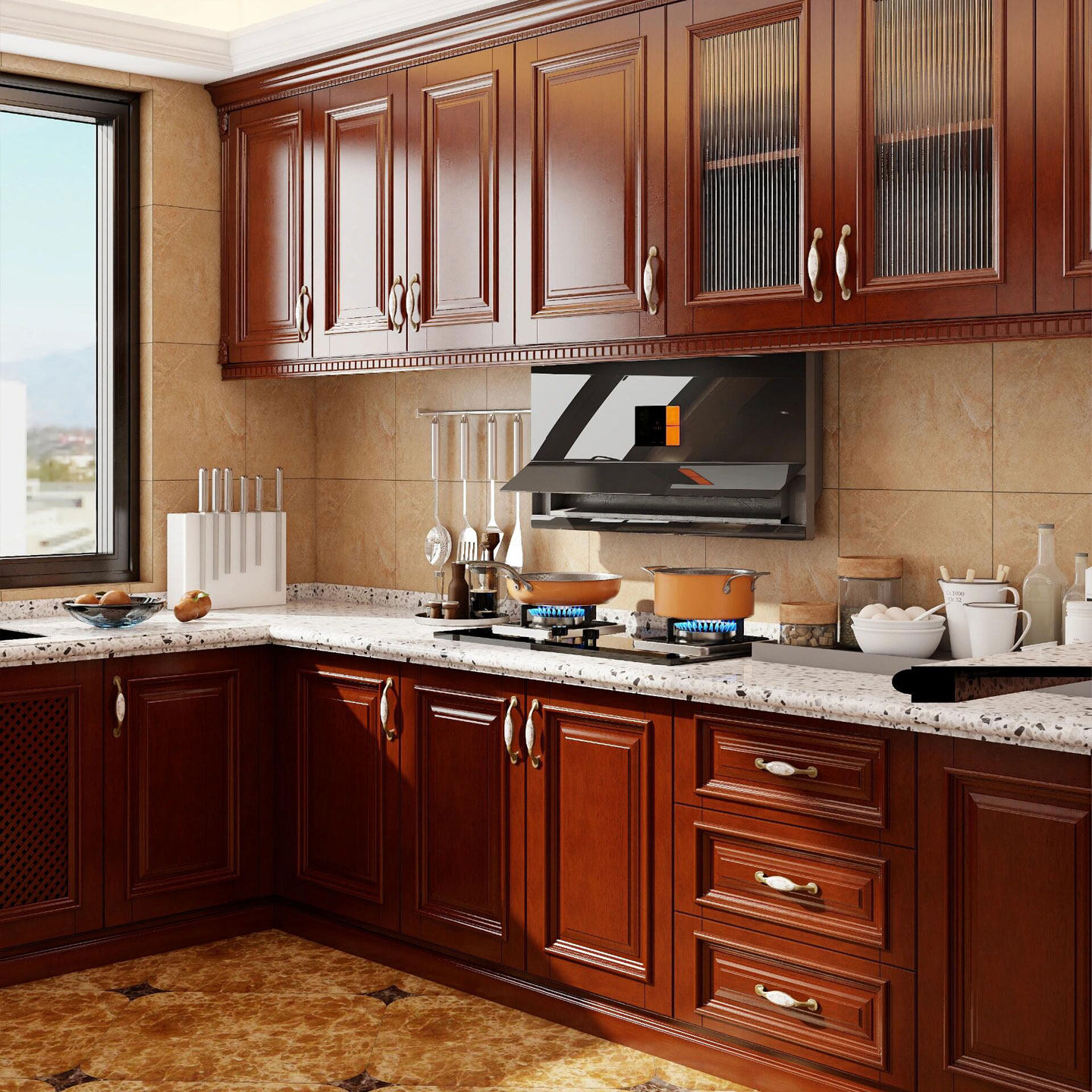 Solid wood american style whole house custom kitchen cabinets, stoves ...