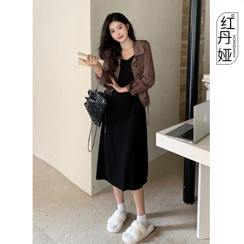 一整套入秋ootd穿搭套裝裙女胖mm大尺碼巨顯瘦兩件式洋裝2024新款-Taobao