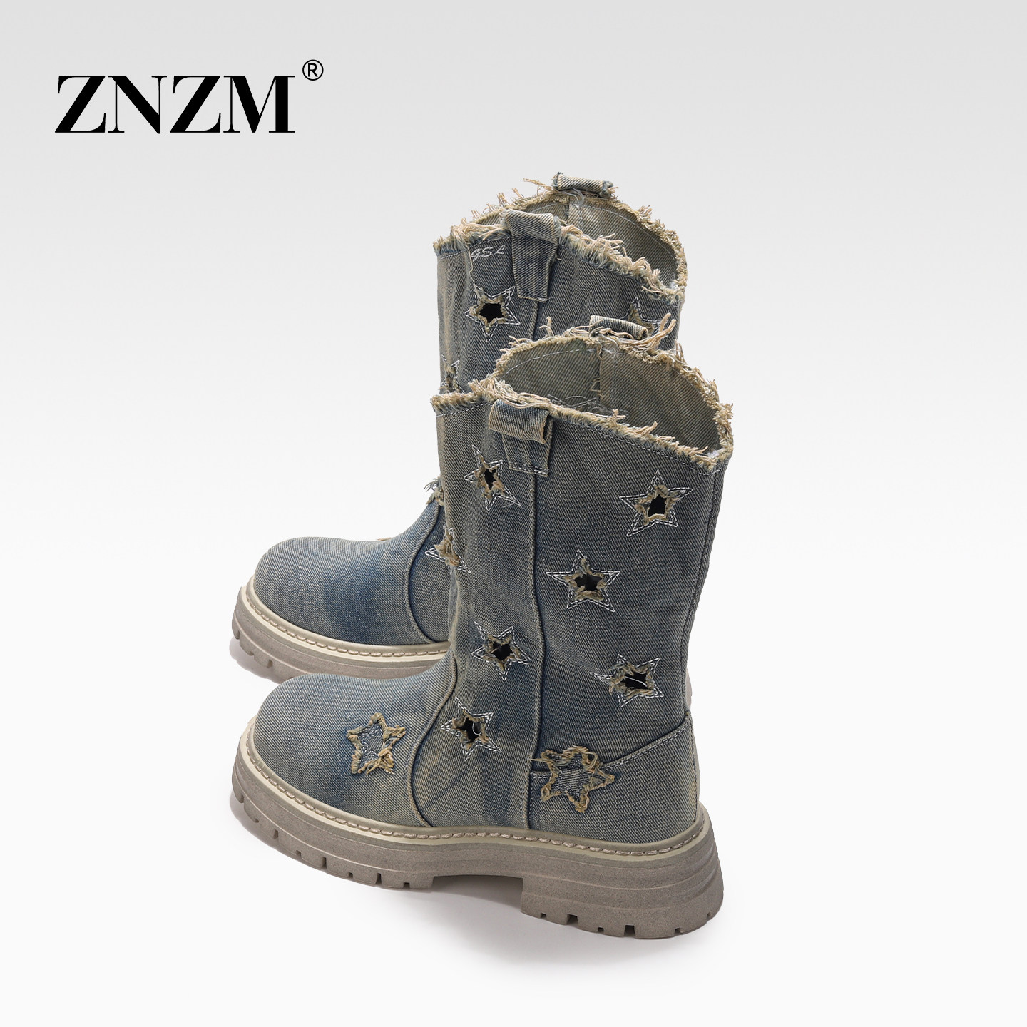 ZNZM设计师款厚底中筒马丁靴：2025春秋季必备，复古显瘦，西部牛仔风来袭！ -时装靴-淘宝百科网