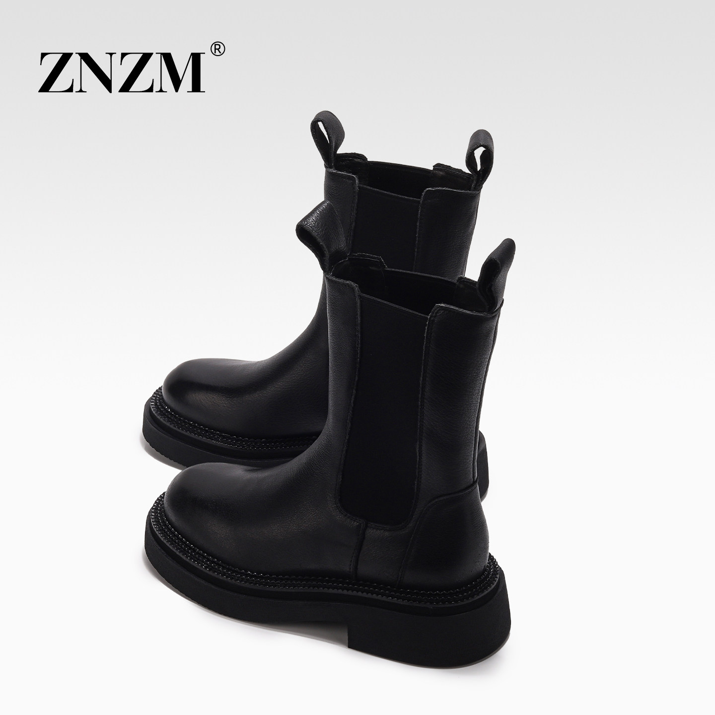 ZNZM设计师款真皮厚底瘦瘦靴：2025新款，小个子女生显高显瘦的秘密武器！👠-时装靴-淘宝百科网