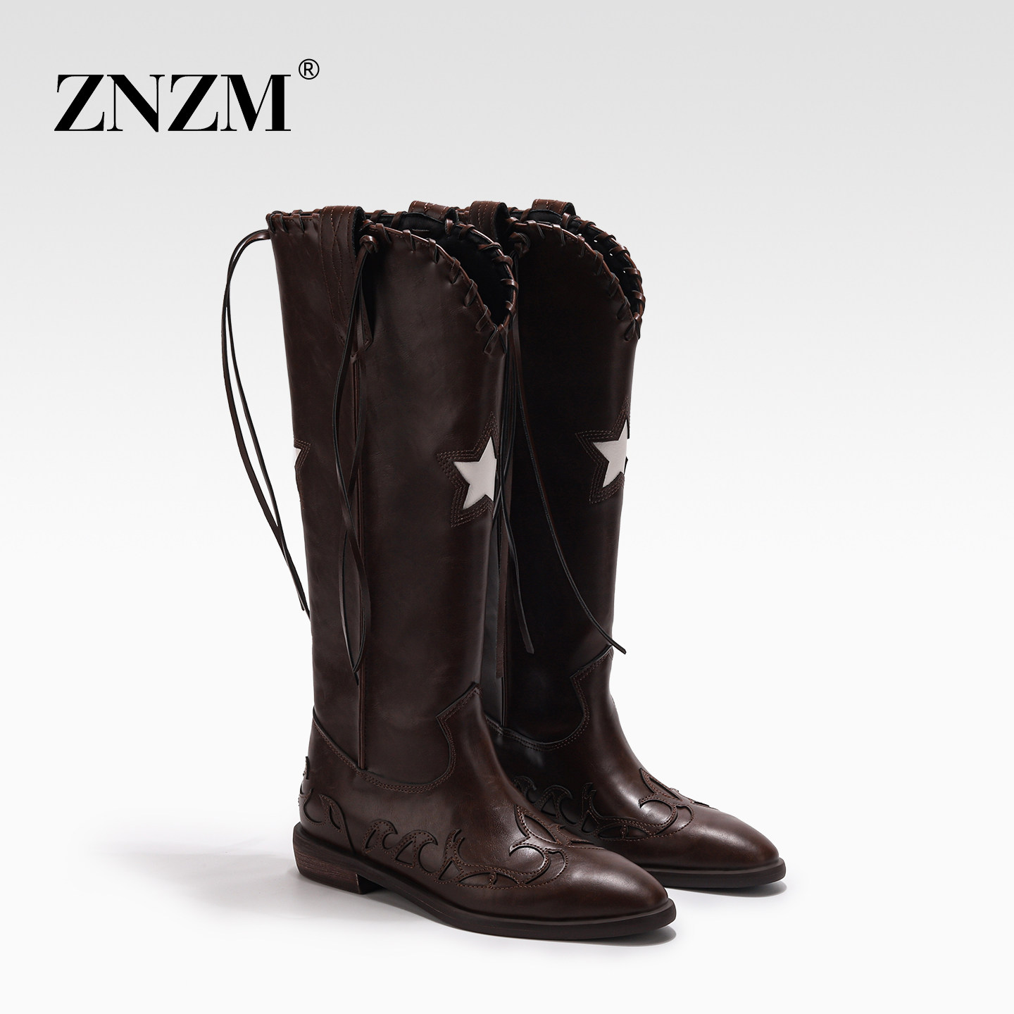 ZNZM设计师款尖头流苏长筒靴：2025夏季新款，复古美拉德瘦瘦骑士靴，让你成为街头焦点！-时装靴-淘宝好物网