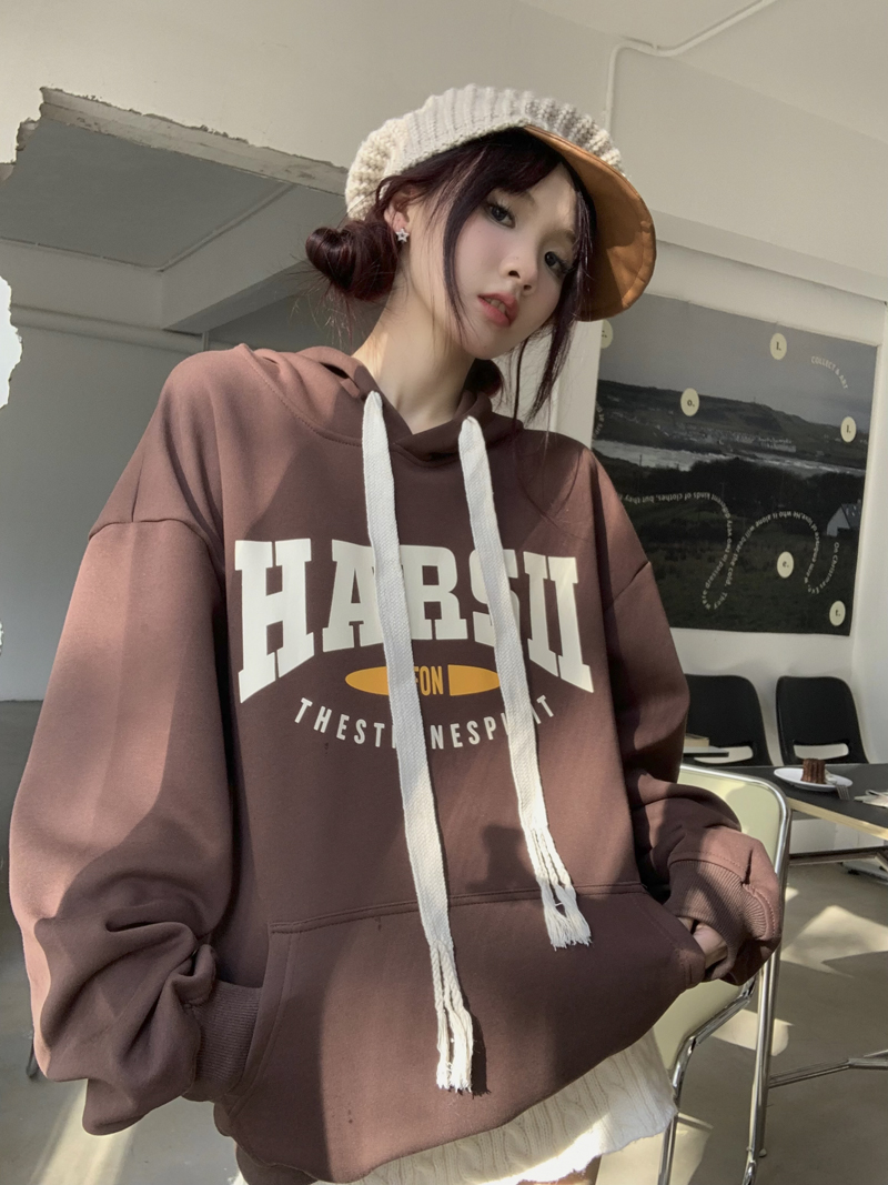 大码胖MM慵懒风美式加绒卫衣外套女2023秋冬新款oversize连帽上衣-Taobao