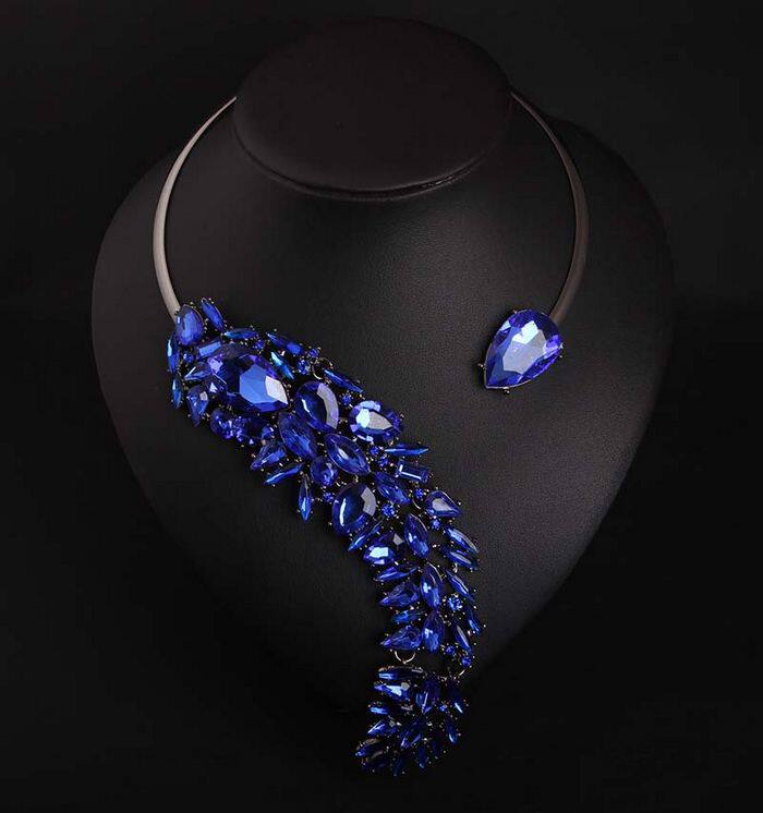European and American Big Brand 5 Color Crystal Gem Collar Necklace ...