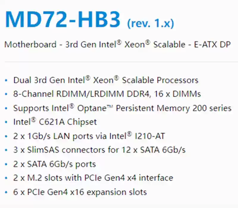 技嘉MD72-HB0/1/2/3主板,支持 8336C 8352V 8375C 8377C PCle 4.0