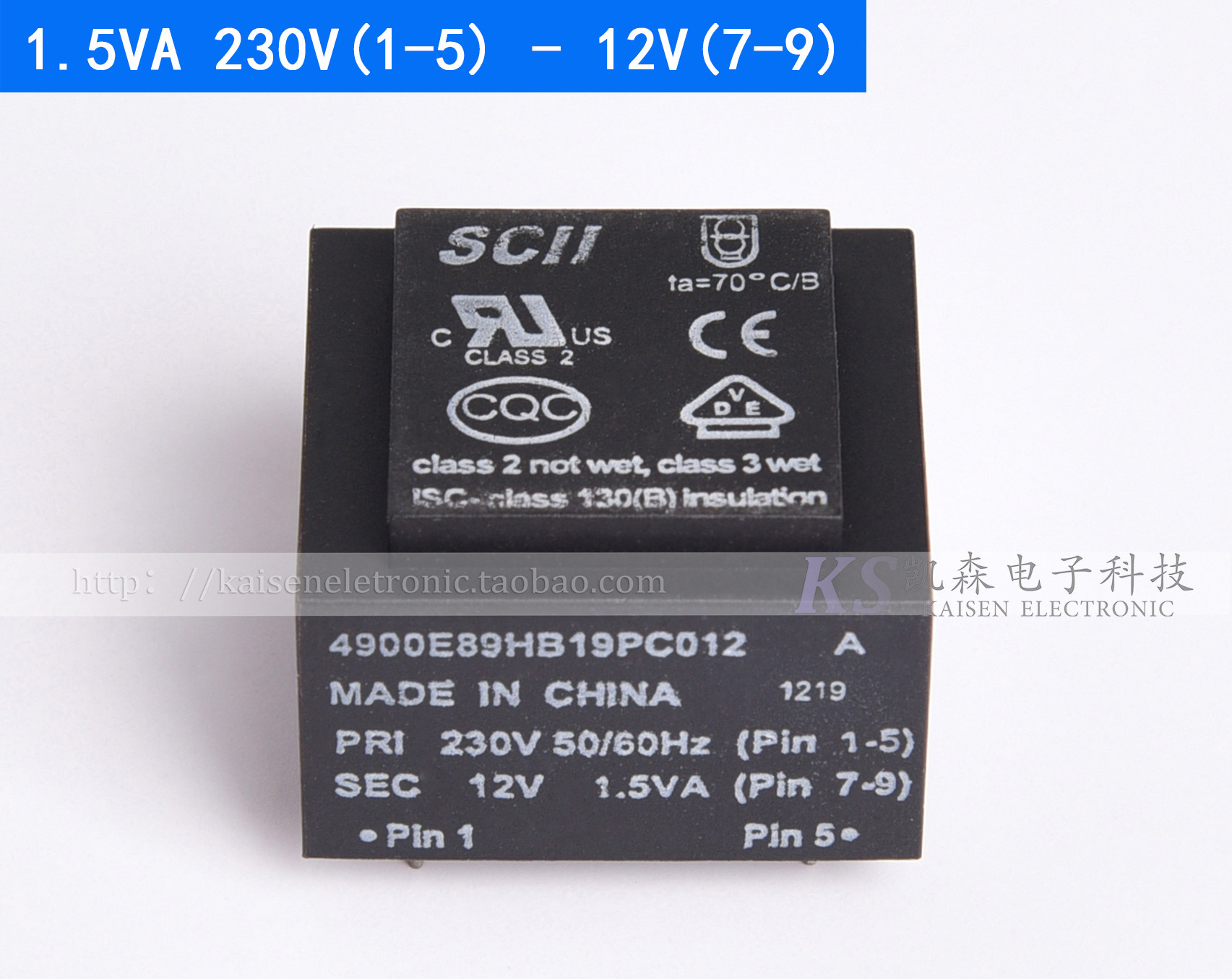 [USD 6.43] SCII 4900E89HB19PC012A 15VA 230V to 12V VDE UL CQC Epoxy ...
