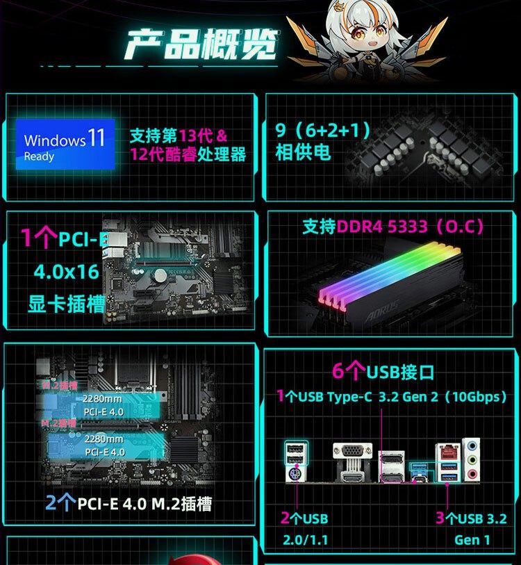 技嘉B760M DS3H DDR4台式机电脑主板适用i5 13400F/13600KF/13490-阿里巴巴