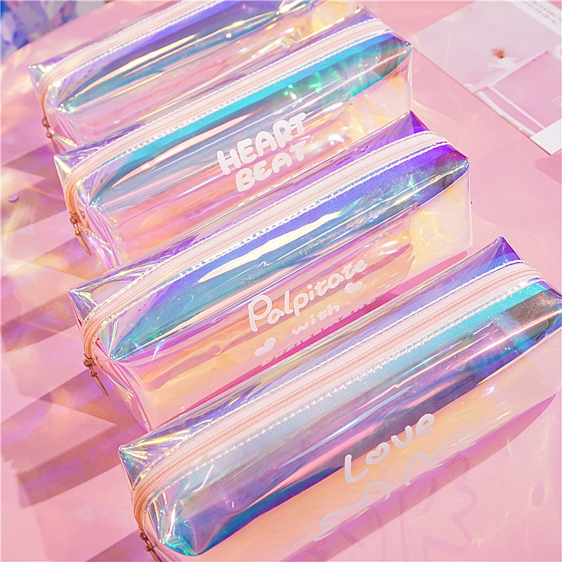Korea simple transparent laser pencil bag student girl Harajuku cool ...