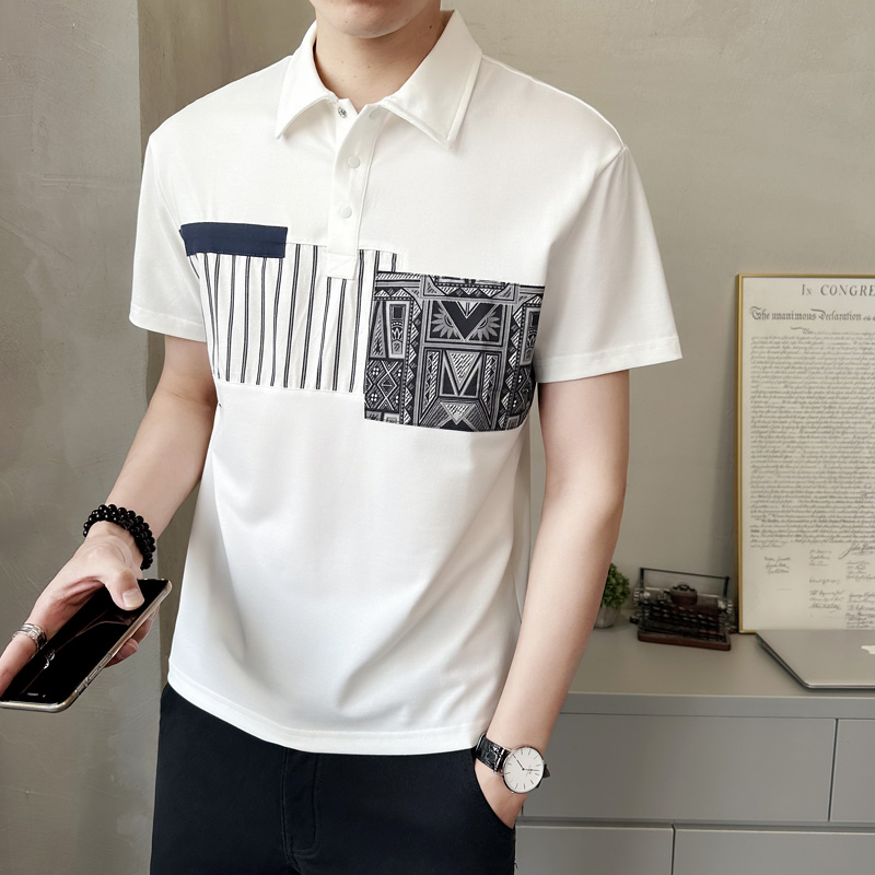 短袖t恤男2024夏裝新款翻領POLO衫時尚潮牌韓版印花休閒冰感半袖T-Taobao