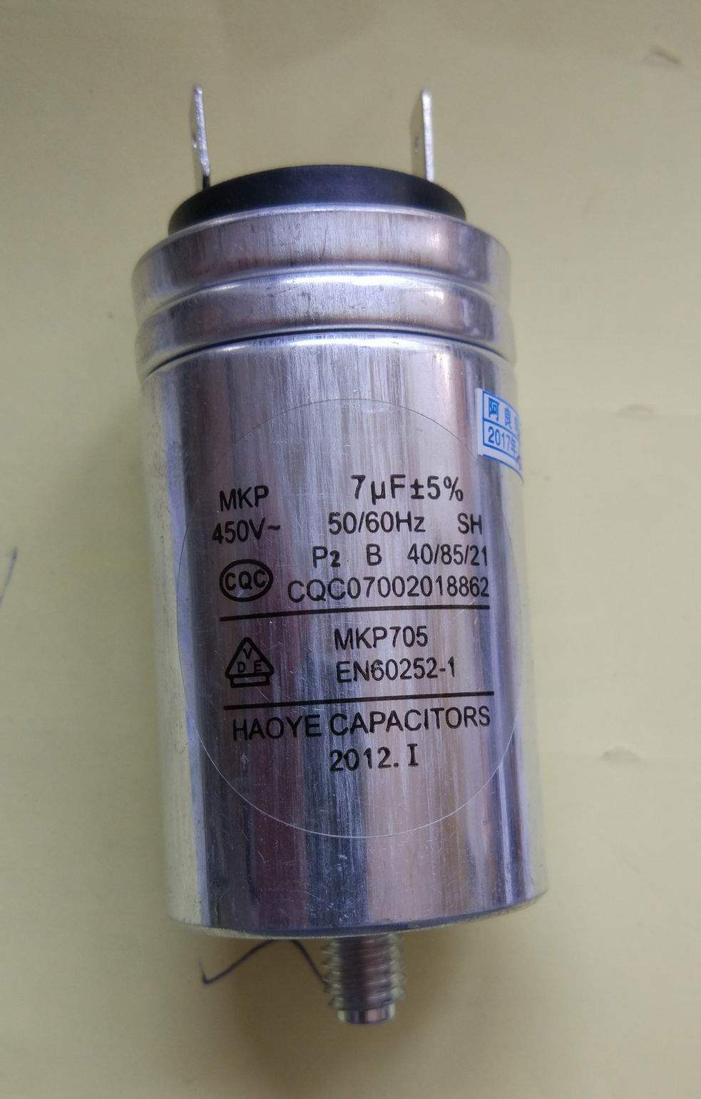 Mkp 7Uf 450V Capacitor Haoye Motor Cbb65 Motor Start Operation 6.3Uf6.5Uf