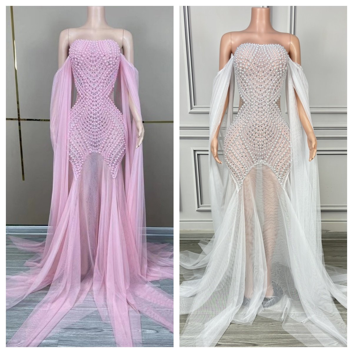 Pink Pearl Trailing Dress Design Sense Hip Fishtail Dress Luxury ...