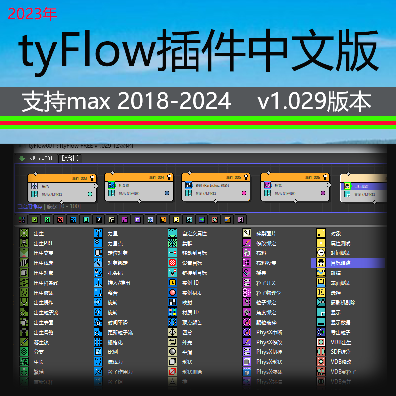 3dsmax设计插件中文汉化版tyFlow插件v1.029液体气体布料粒子插件-Taobao