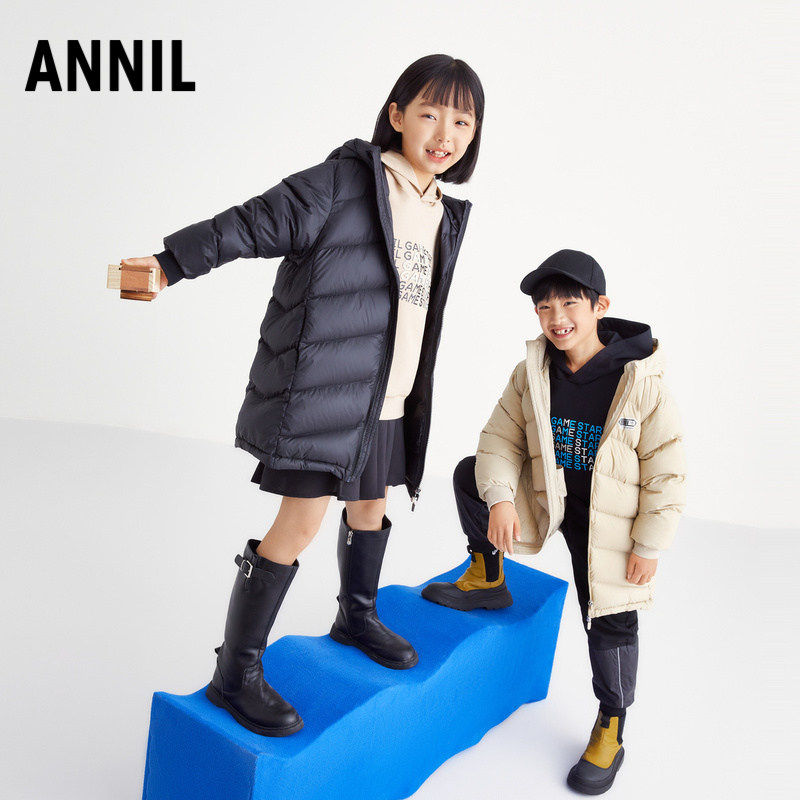 Annil童裝男女童中長版羽絨服冬新款