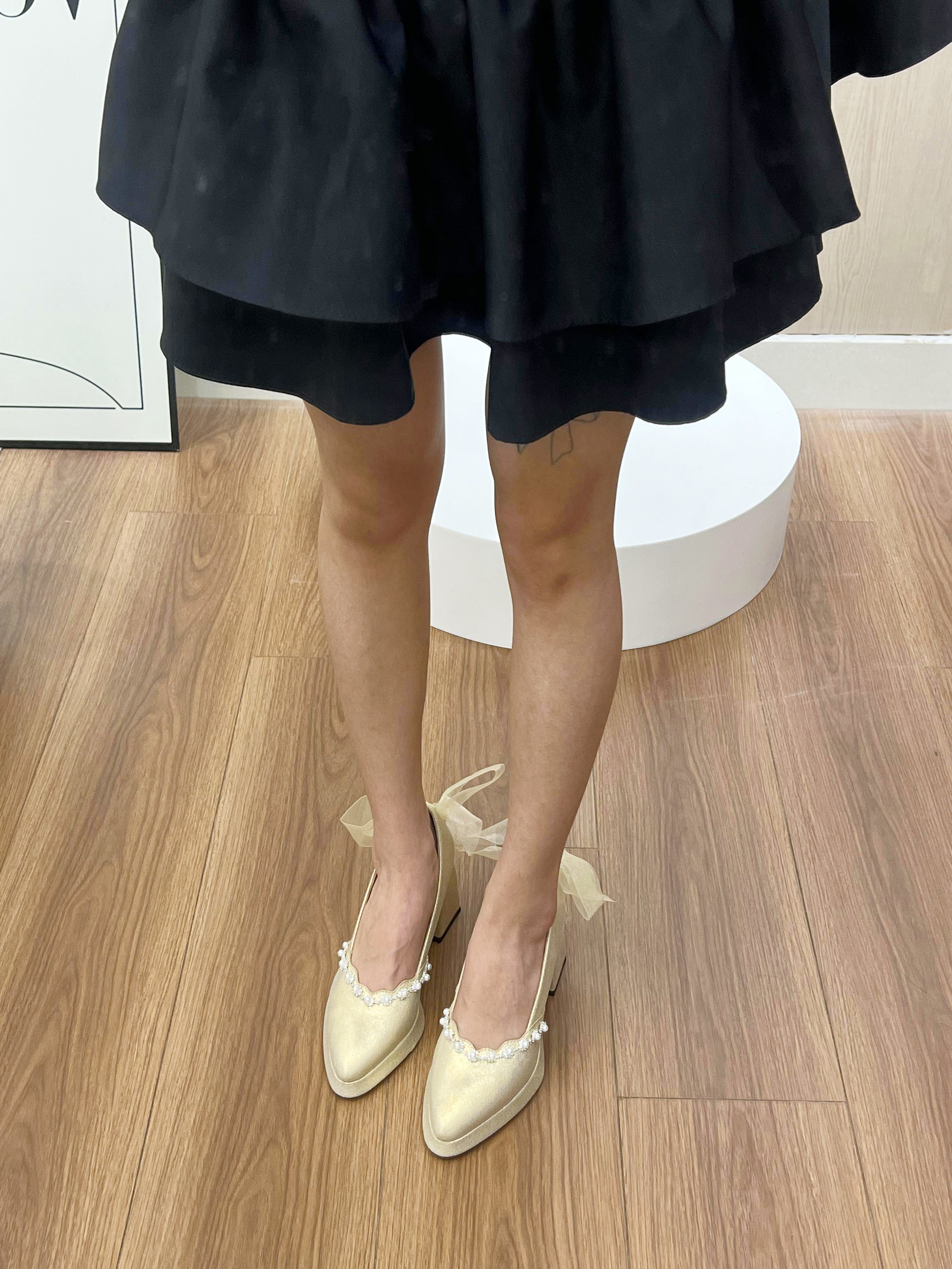 French Fairy Mesh Bow High Heels Women's Elegant Champagne Crystal ...