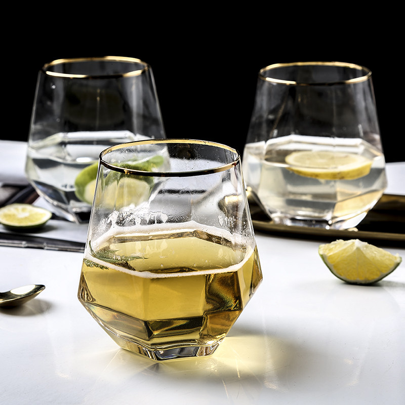 Glass Hexagonal Transparent Water Cup Prismatic Rhombus Geometric Glass ...