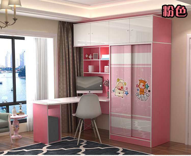 Desktop computer desk wardrobe, one-piece desk and bookcase combination ...