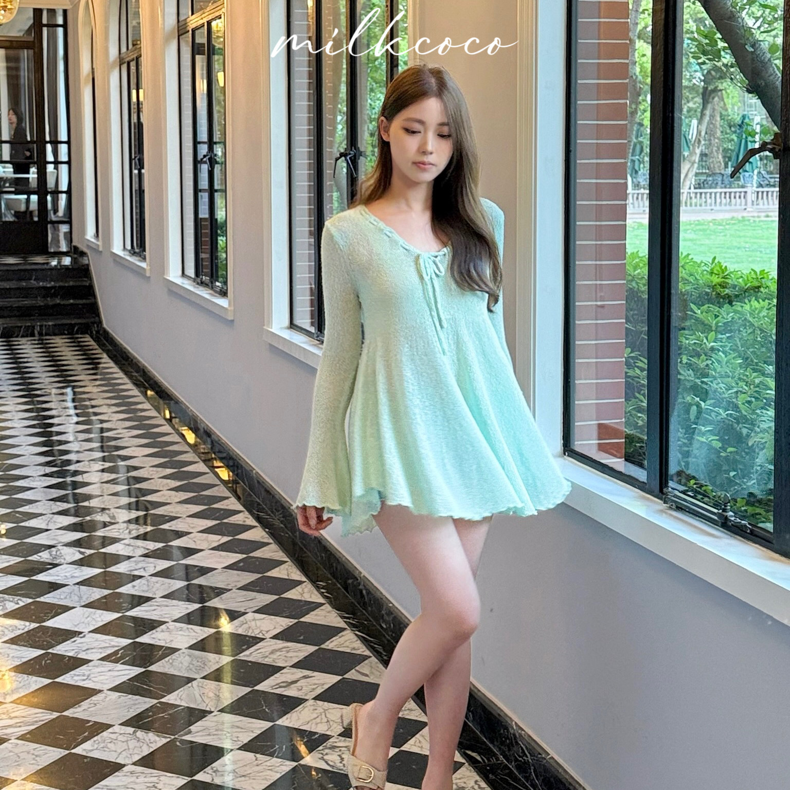 milkcoco日志 【薄荷绿苏打】甜美夏日冰丝防晒针织连衣裙