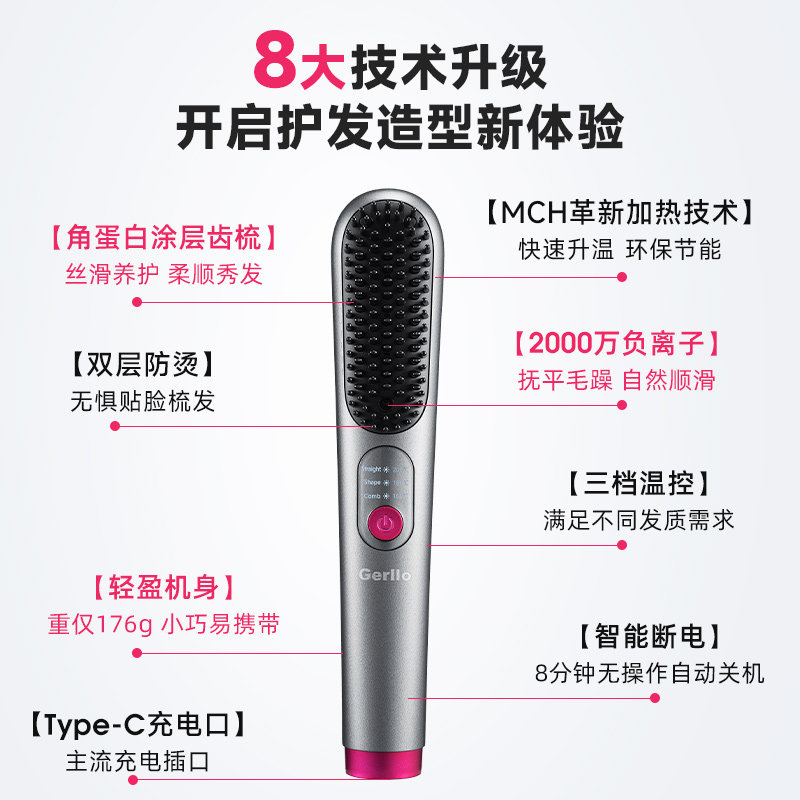 GERLLO无线直发梳，护发两用神器？🔥深度测评来了！-离子梳/电动梳/造型梳-淘宝好物网