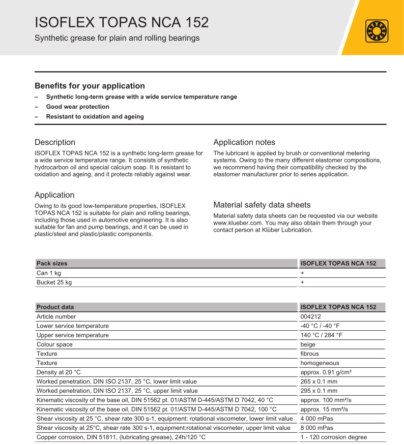克鲁勃ISOFLEX TOPAS NCA 152润滑脂 Kluber ISOFLEX TOPAS NCA 152|特殊润滑油|湖南维美汇能源 ...