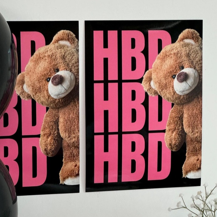 ins风新款生日快乐字母泰迪熊HBD卡片墙贴宝宝周岁生日装饰布置-Taobao Malaysia