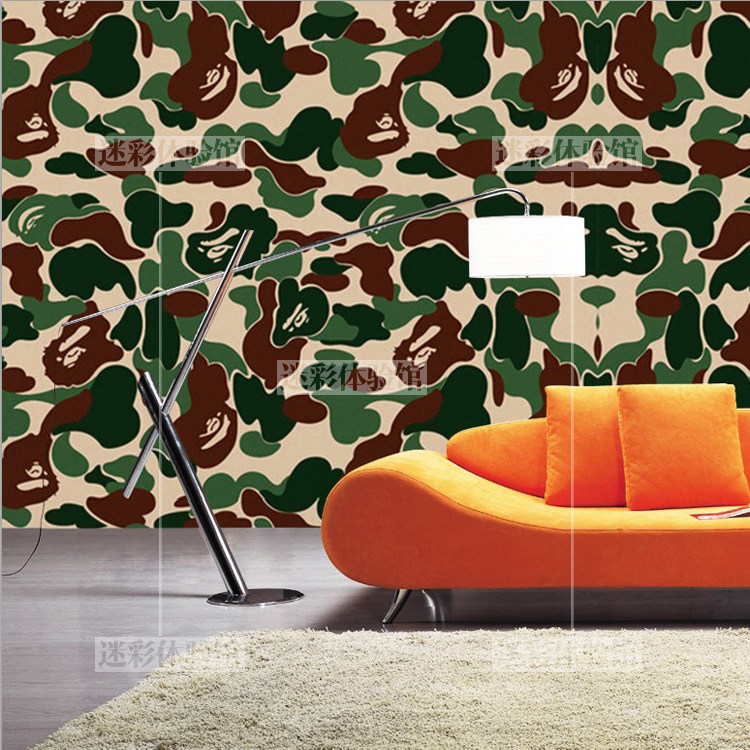 Bedroom camouflage print bape wallpaper restaurant Tide brand mural ...