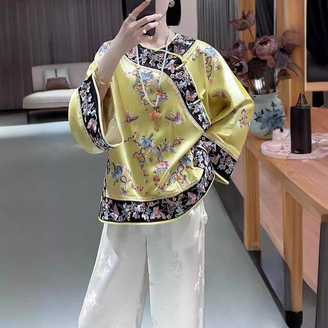 New Chinese -style top butterfly love flower full embroidery improved ...