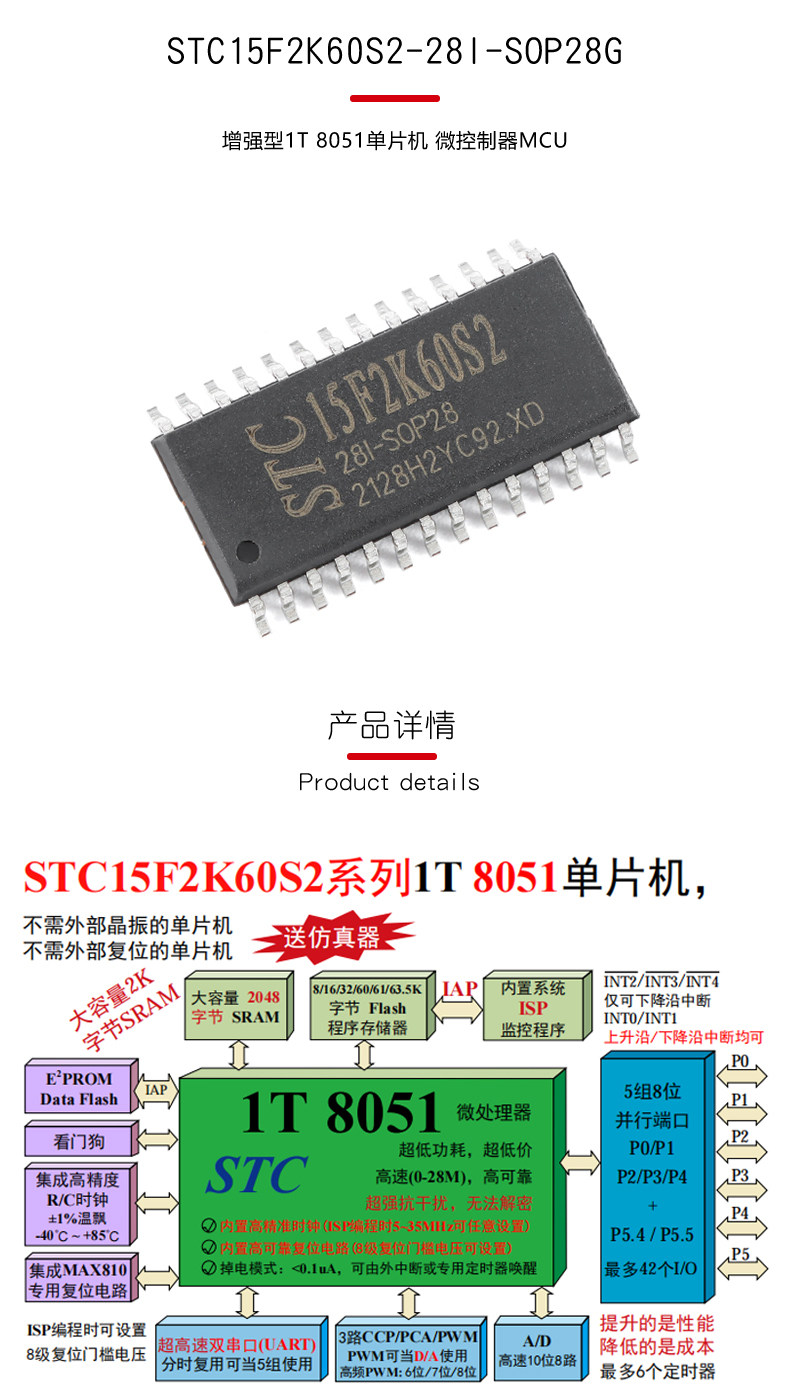 原装STC15F2K60S2-28I-SOP28G 增强型1T 8051单片机 微控制器MCU-阿里巴巴